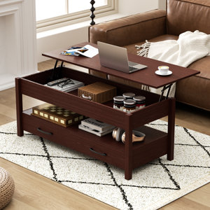 Winston Porter Hamno Coffee Table, Lift Top Coffee Table with Drawers ...