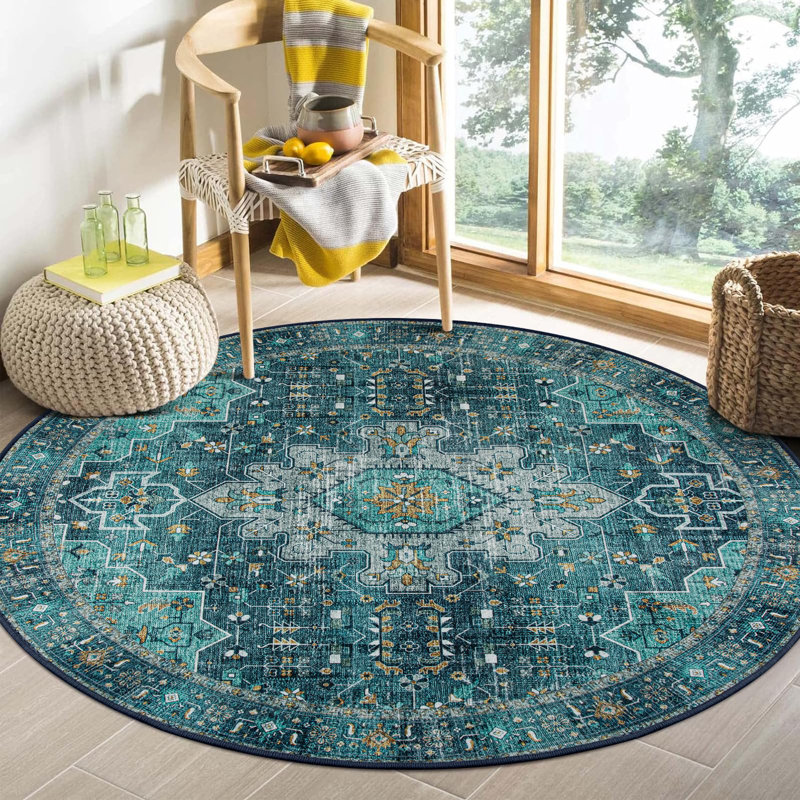 Bungalow Rose 4ft Ultra-Thin Teal Round Area Rug | Wayfair