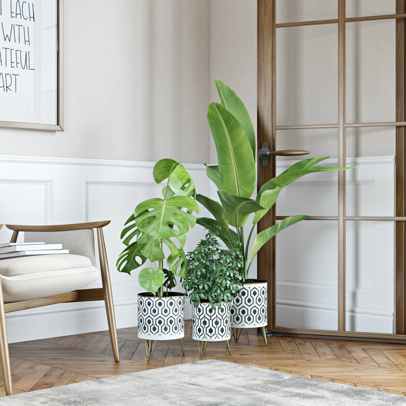 Dakota Fields Andrey Round Metal Modern Indoor Pot Planter Set ...