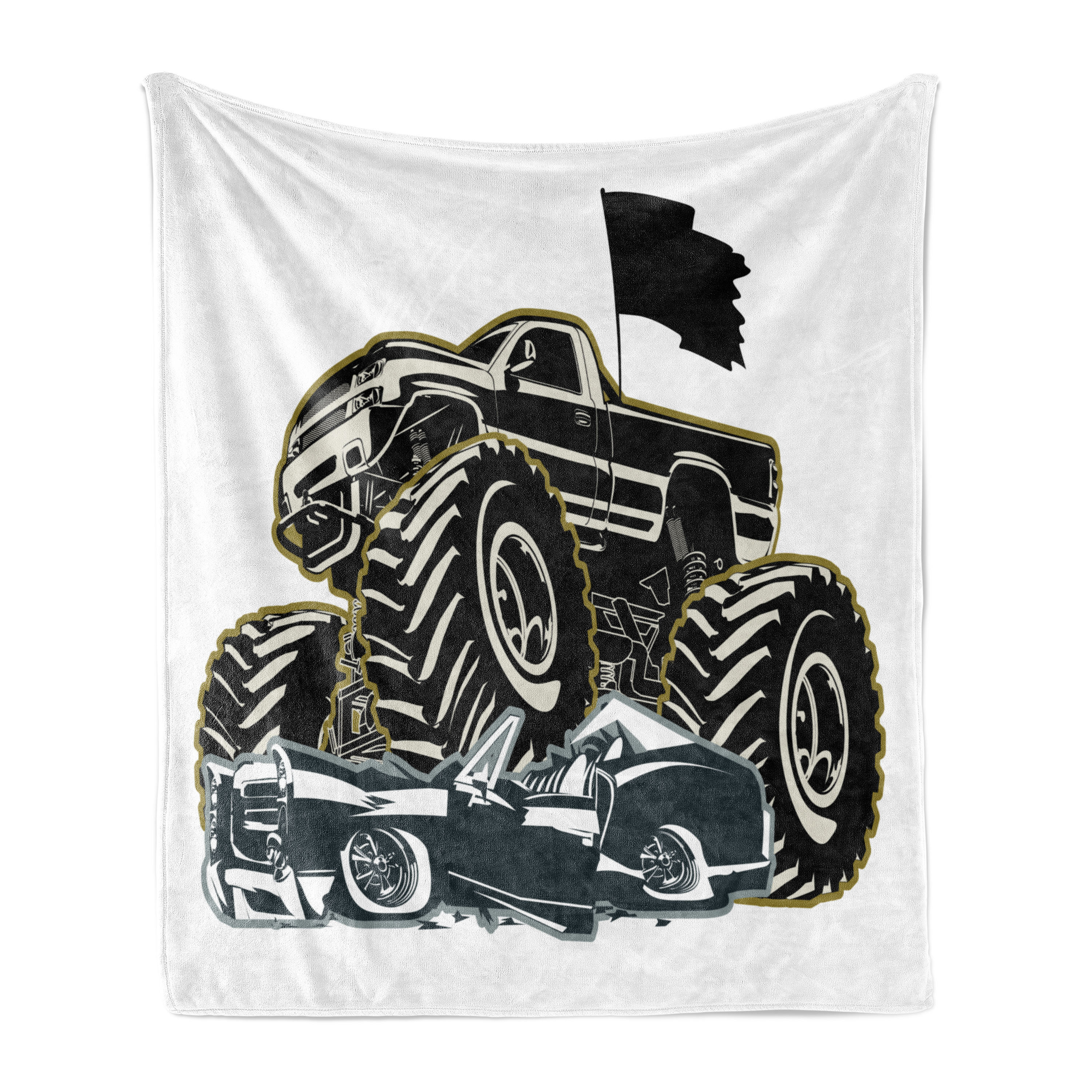 Ambesonne Monster Truck Fleece Throw Blanket Rubber Tyre Car Charcoal ...