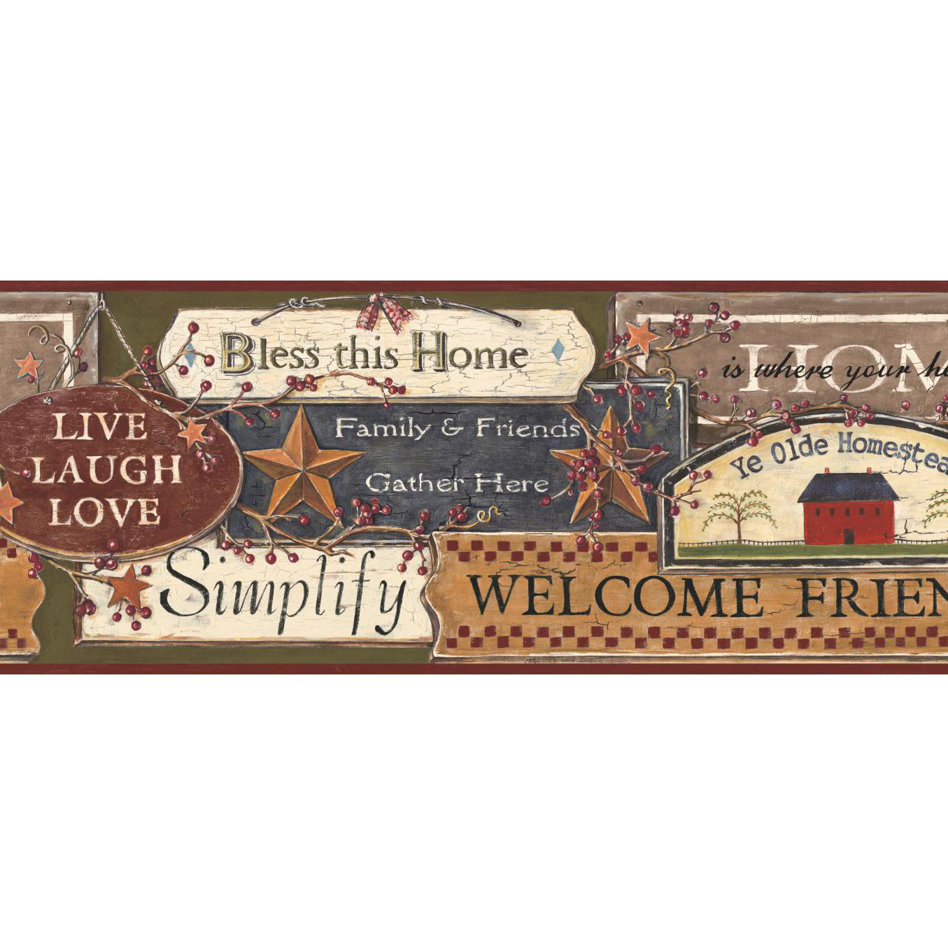 York Wallcoverings Portfolio II Country Sign 15' x 9" Wallpaper Border ...