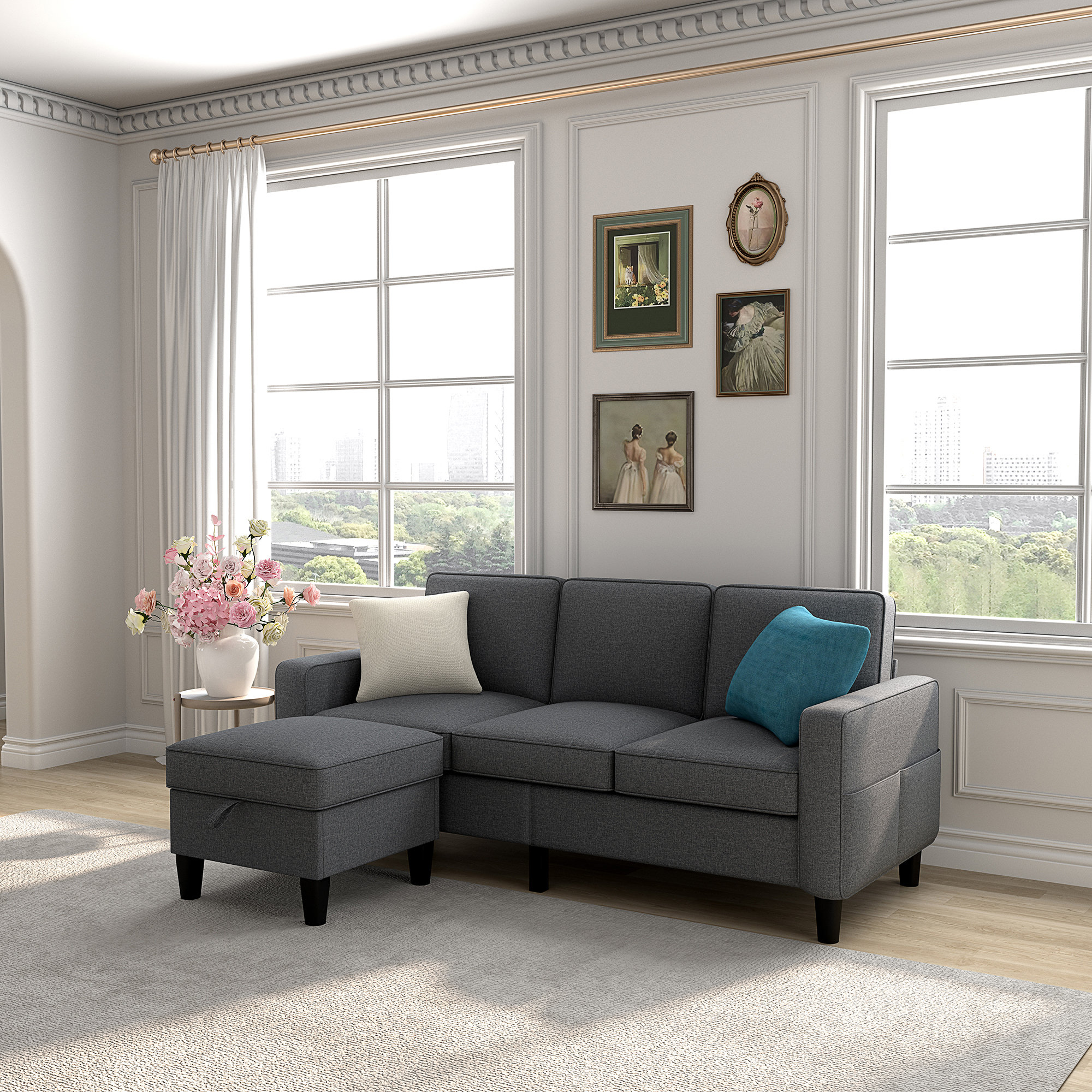 Wrought Studio™ Best Choice Products Upholstered Sectional Sofa For Home,sectional couch ...