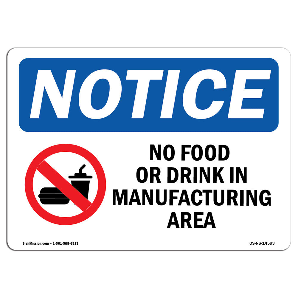SignMission No Food or Drink in Manufacturing Area Sign with Symbol ...