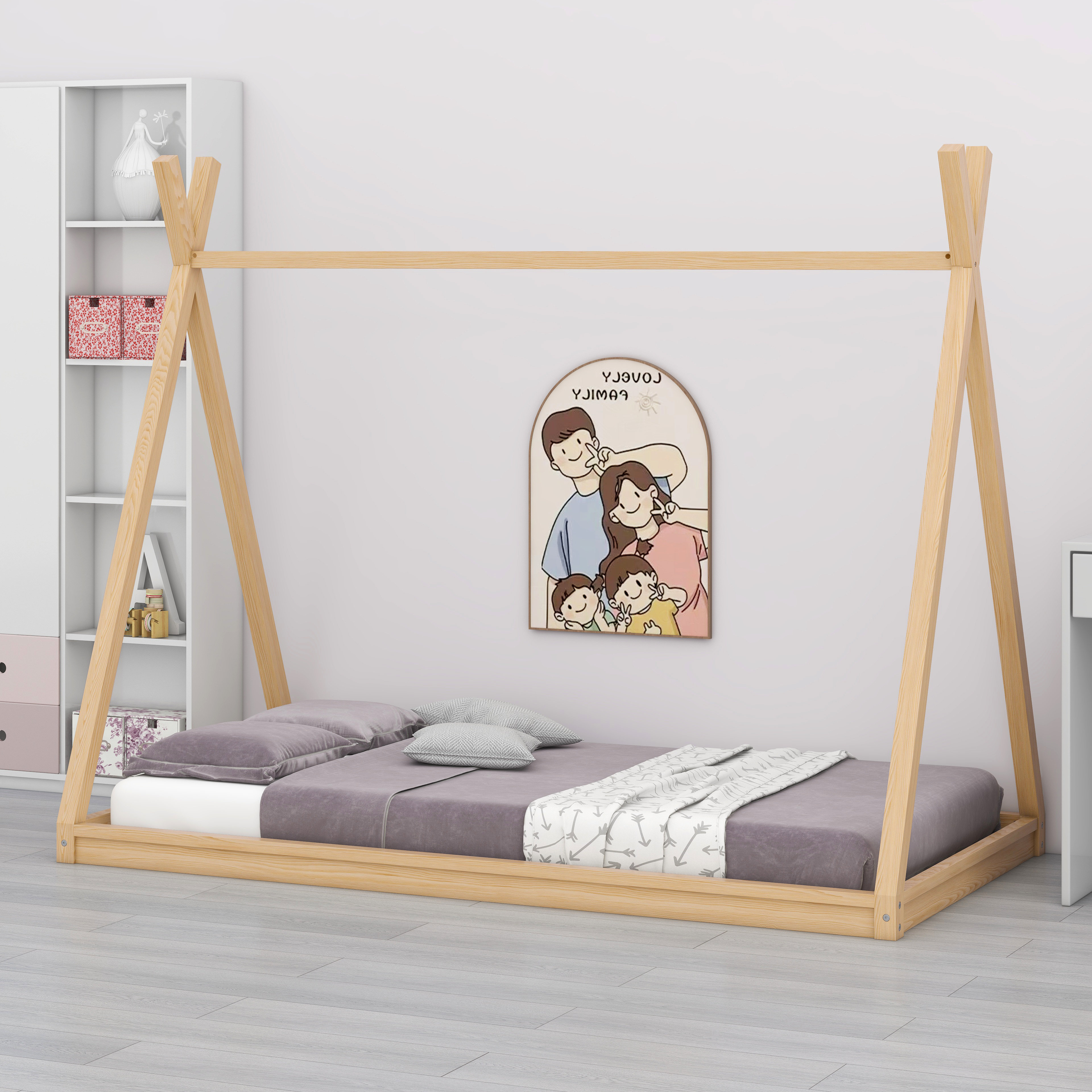 WORK LOGICS LLC Wood Tent Bed, Montessori Style Low-Floor Bed ,House ...