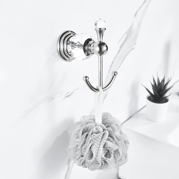 shuoli Crystal Towel Hook Chrome, Bath Robe Hook, Silver Bathroom Wall ...