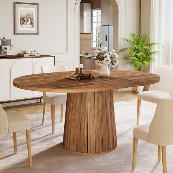 Millwood Pines 55 Inch Oval Dining Table With Wood Base For Dining Room ...