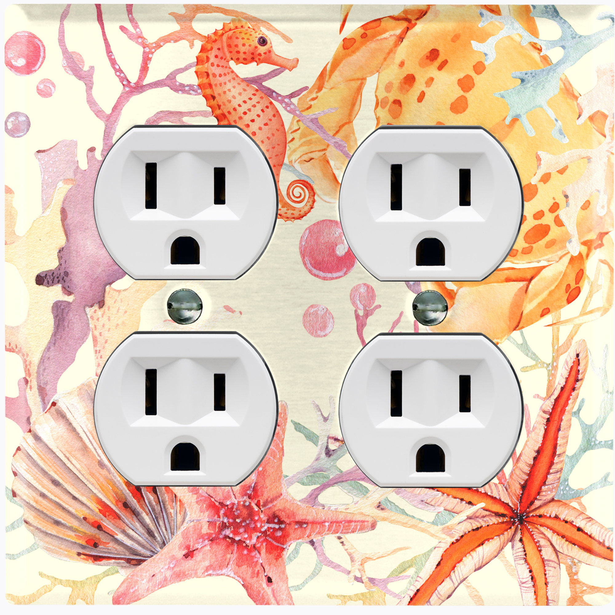 WorldAcc Sea Horse Crab Star Fish 2-Gang Duplex Outlet Wall Plate | Wayfair