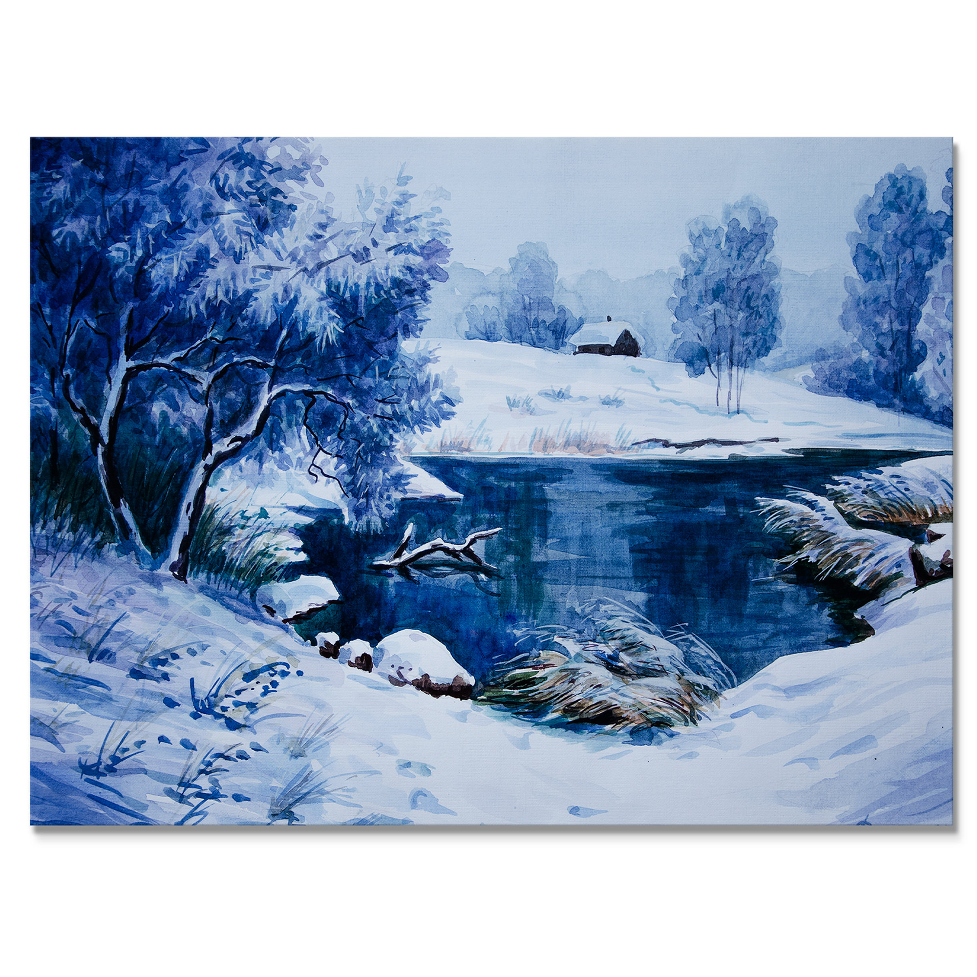 Millwood Pines Cottage On Winter Landscape - Floater Frame Print on ...