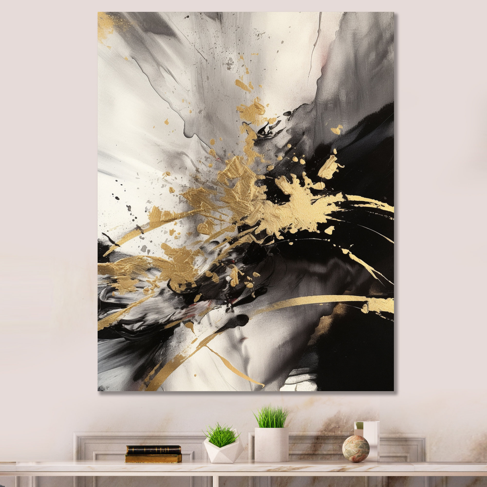Mercer41 Gold And Grey Fluid Fusion II On Canvas Print - Wayfair Canada