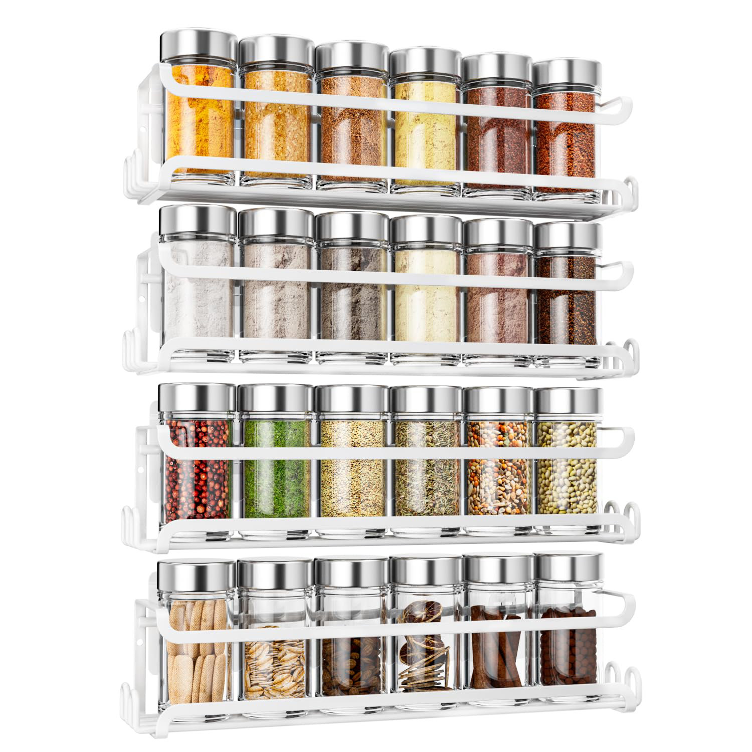 Prep & Savour 4-Pack Wall Mounted Spice Rack With 16 Hooks, Spice Rack ...
