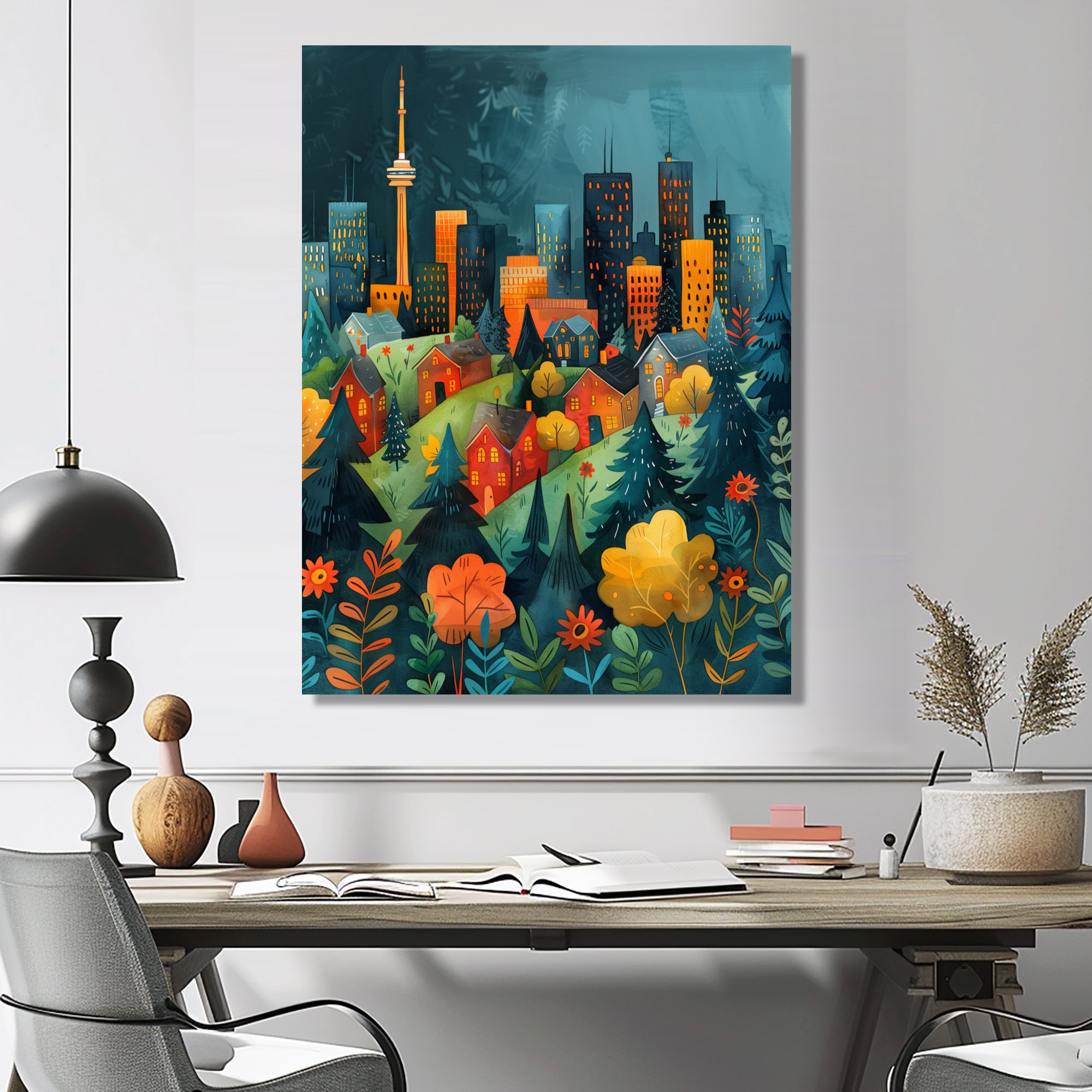 Ivy Bronx Orange Green Toronto Cityscape At Spring II - City Toronto ...