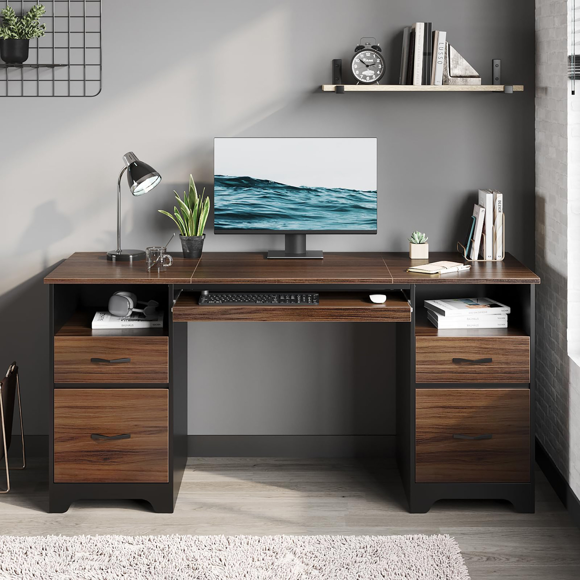 Lark Manor™ 59” Computer Desk with 4 Drawers | Wayfair