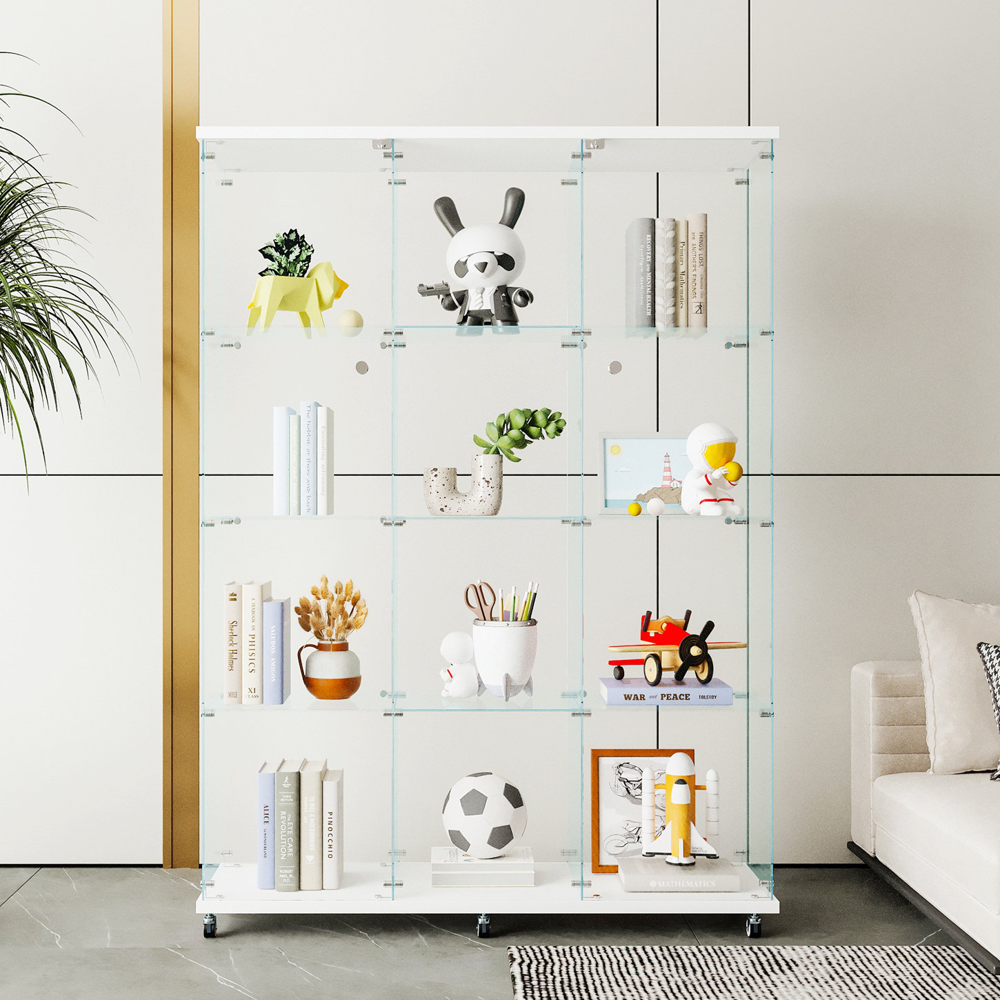 Orren Ellis Glass Display Cabinet With 4 Shelves, Extra Large Curio ...