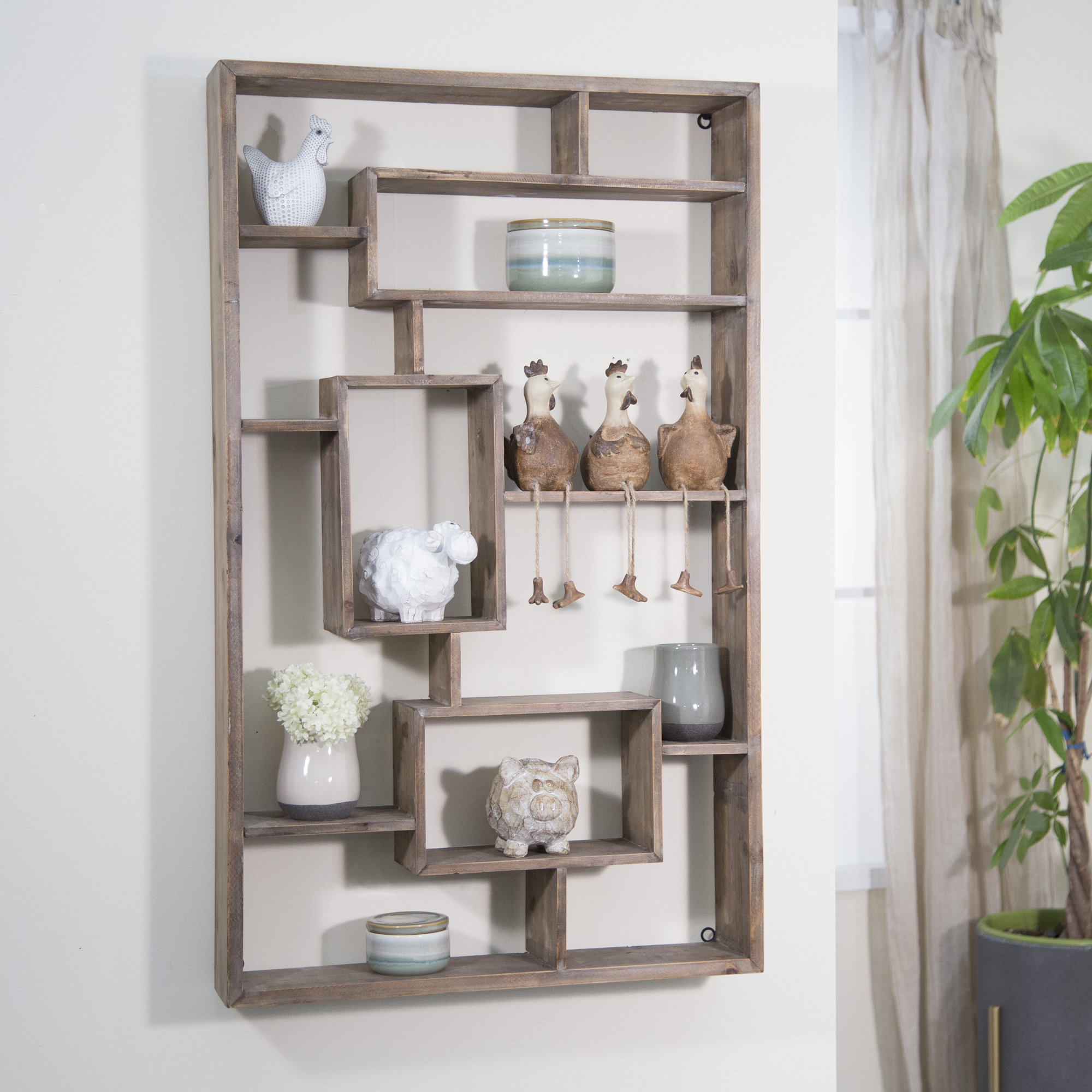 Foundry Select Gosnell Fir Wood Geometric Wall Storage Shelf - 39 ...