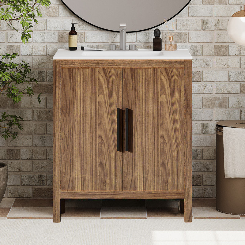 Ebern Designs 30" Wood Finish Bathroom Vanity with Under-Counter Sink ...