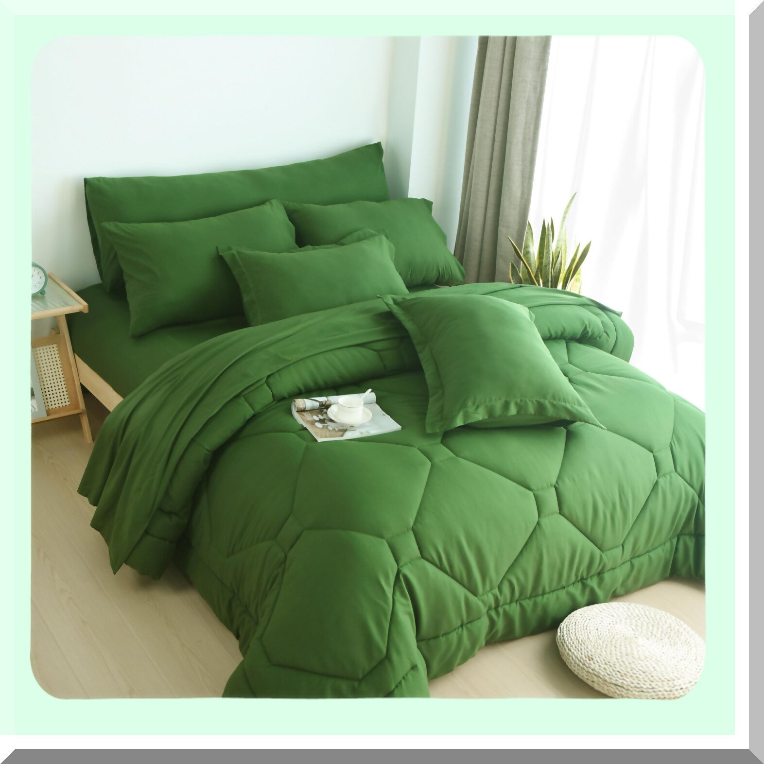 Hokku Designs Green Quilted Comforter Set - All Season Bedding Bundle ...