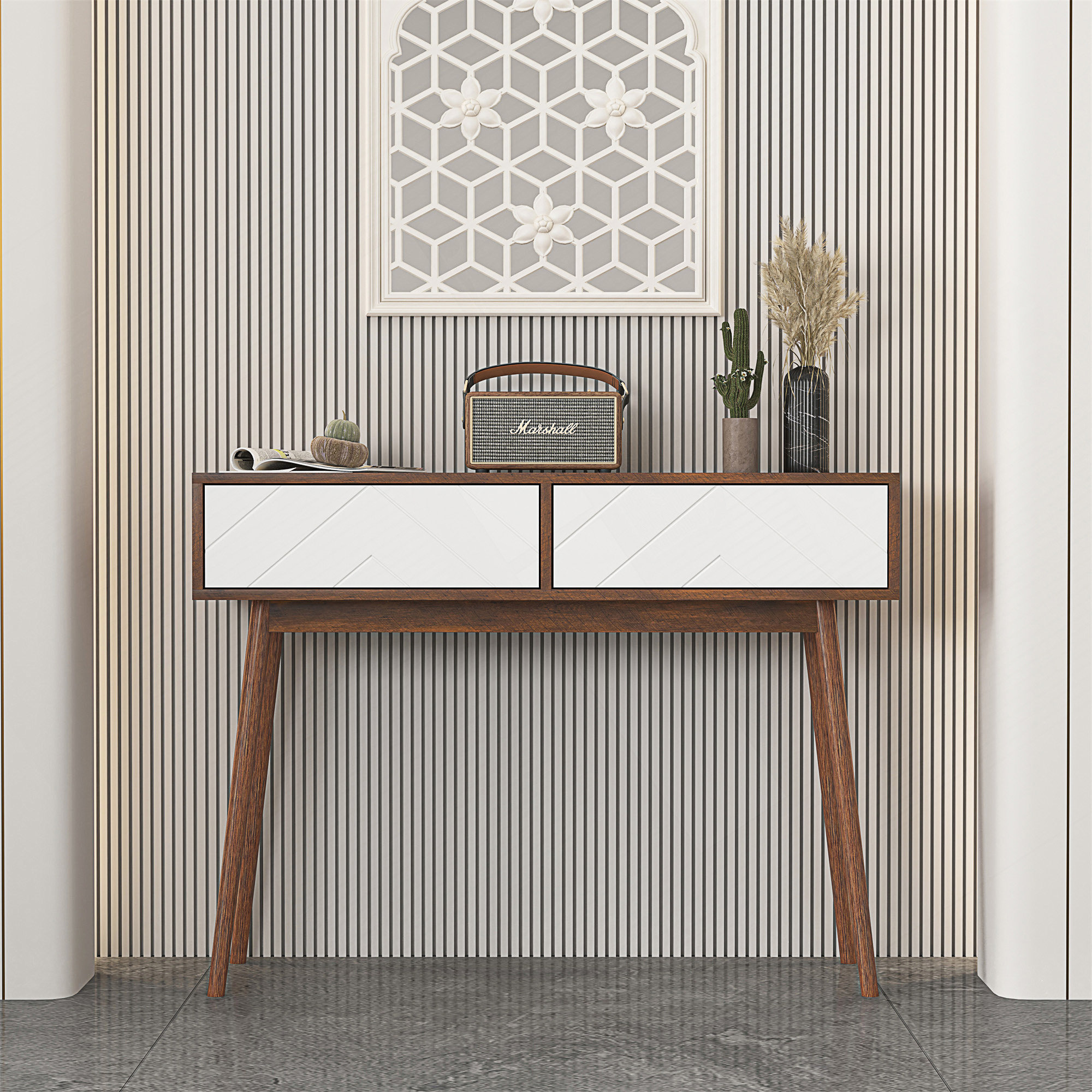 George Oliver Entryway Table With 2 Carved Panel Drawers, Console Table ...