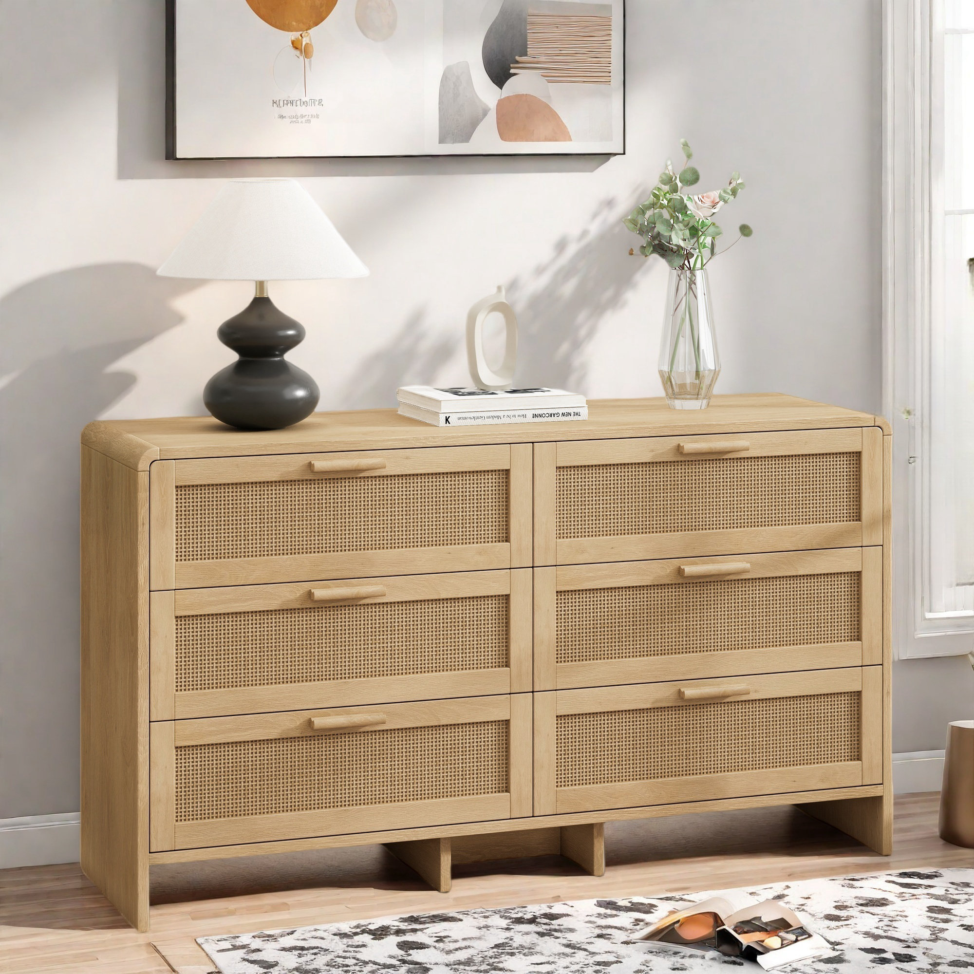 Bay Isle Home™ 6-drawer Rattan Dresser With Arc Shaped Corner | Wayfair