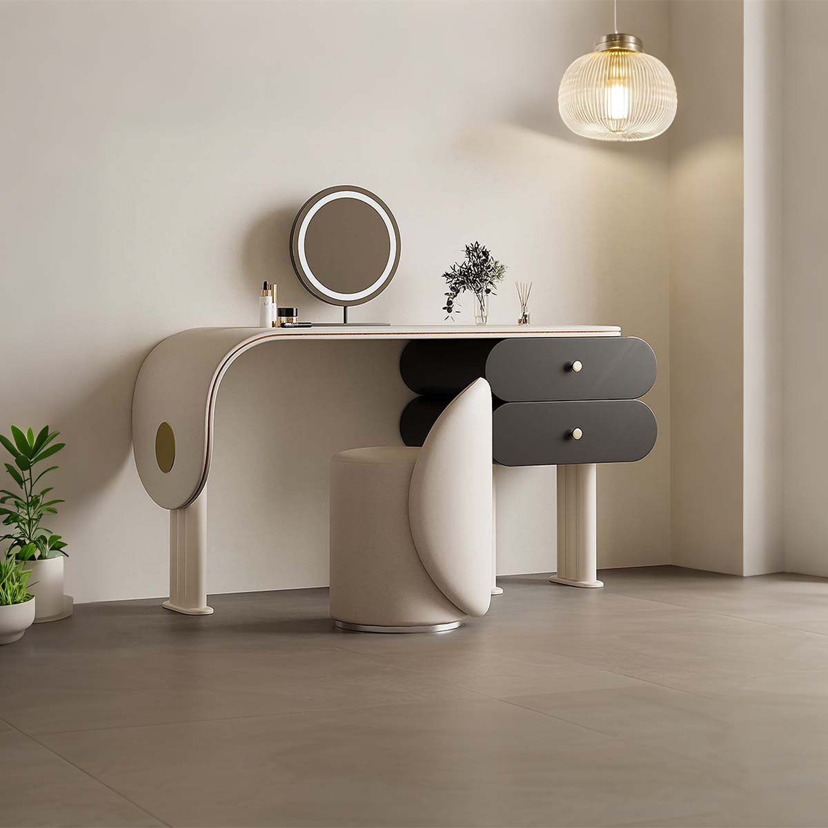 Orren Ellis 39.37"Cream Style Saddle Leather Dressing Table with ...