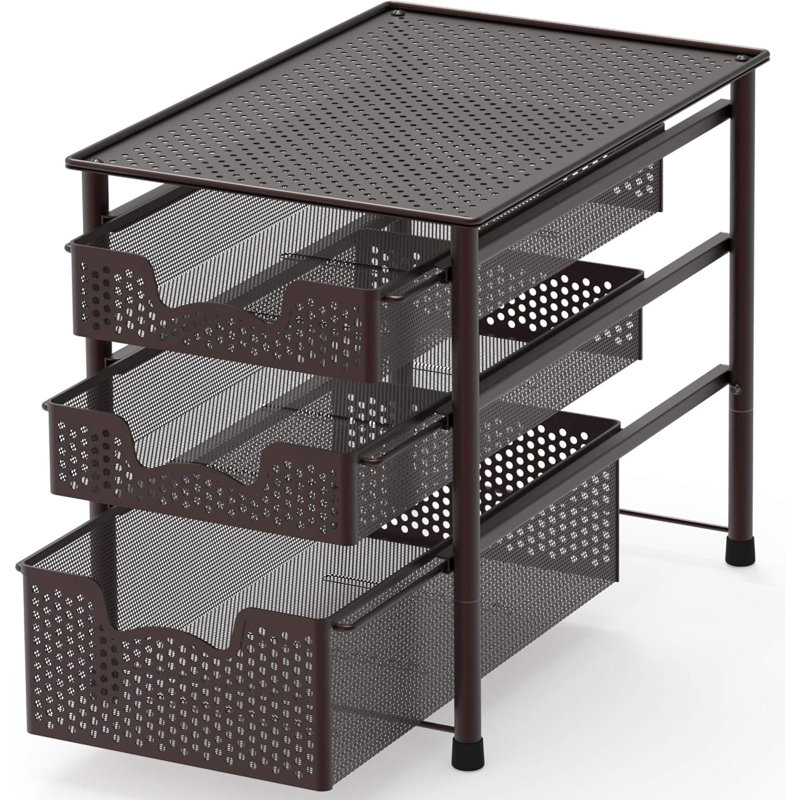 Ivy Bronx Stackable 3 Tier Sliding Basket Organizer Drawer, Bronze ...