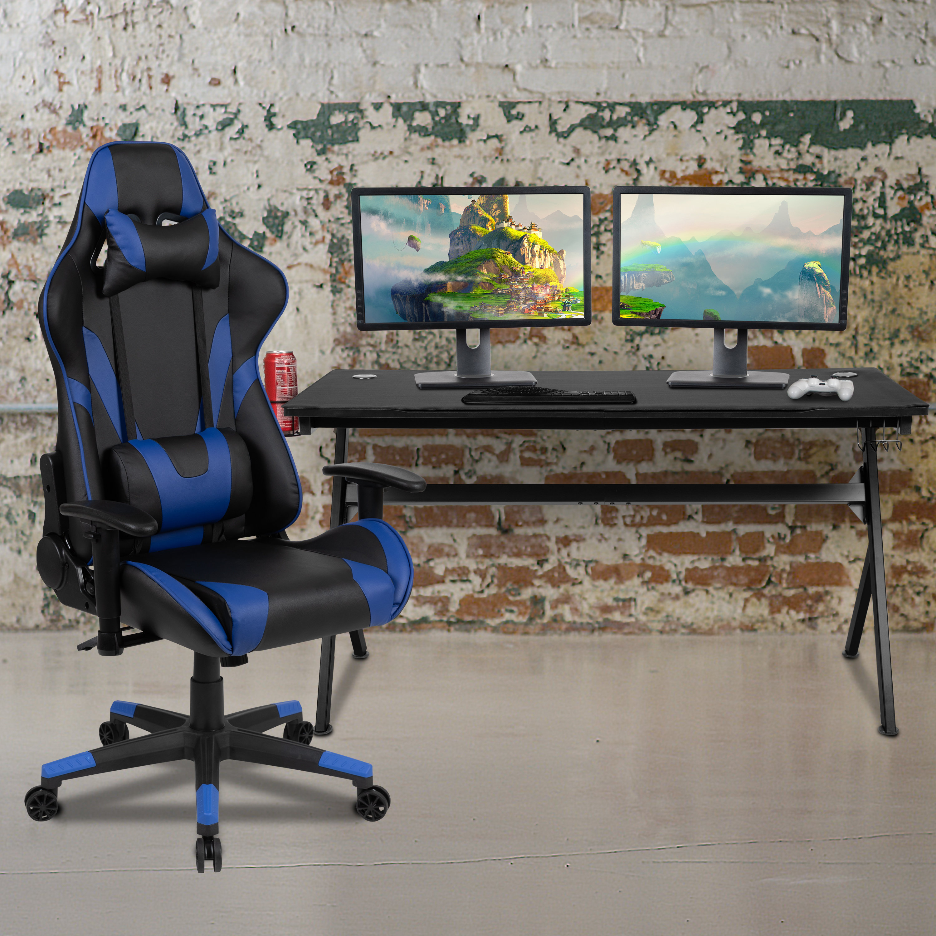 Inbox Zero Gaming Desk and Reclining Gaming Chair Set with Cup Holder ...