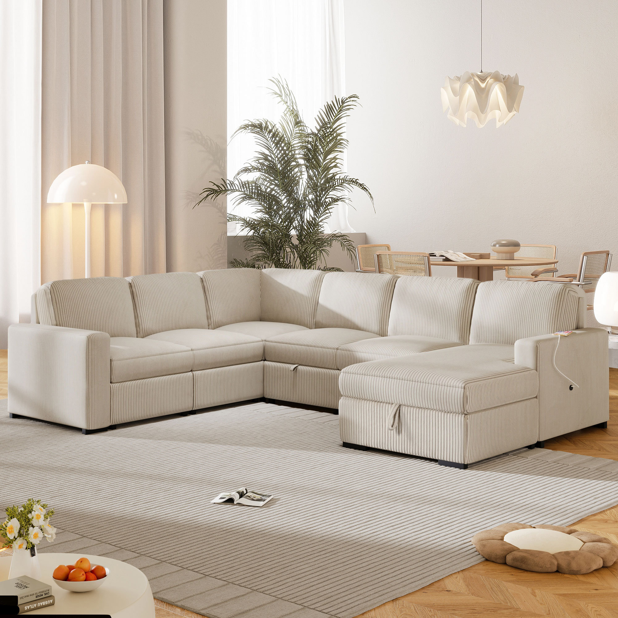 Latitude Run® U-Shaped Corduroy Combination Corner Sofa With Storage ...