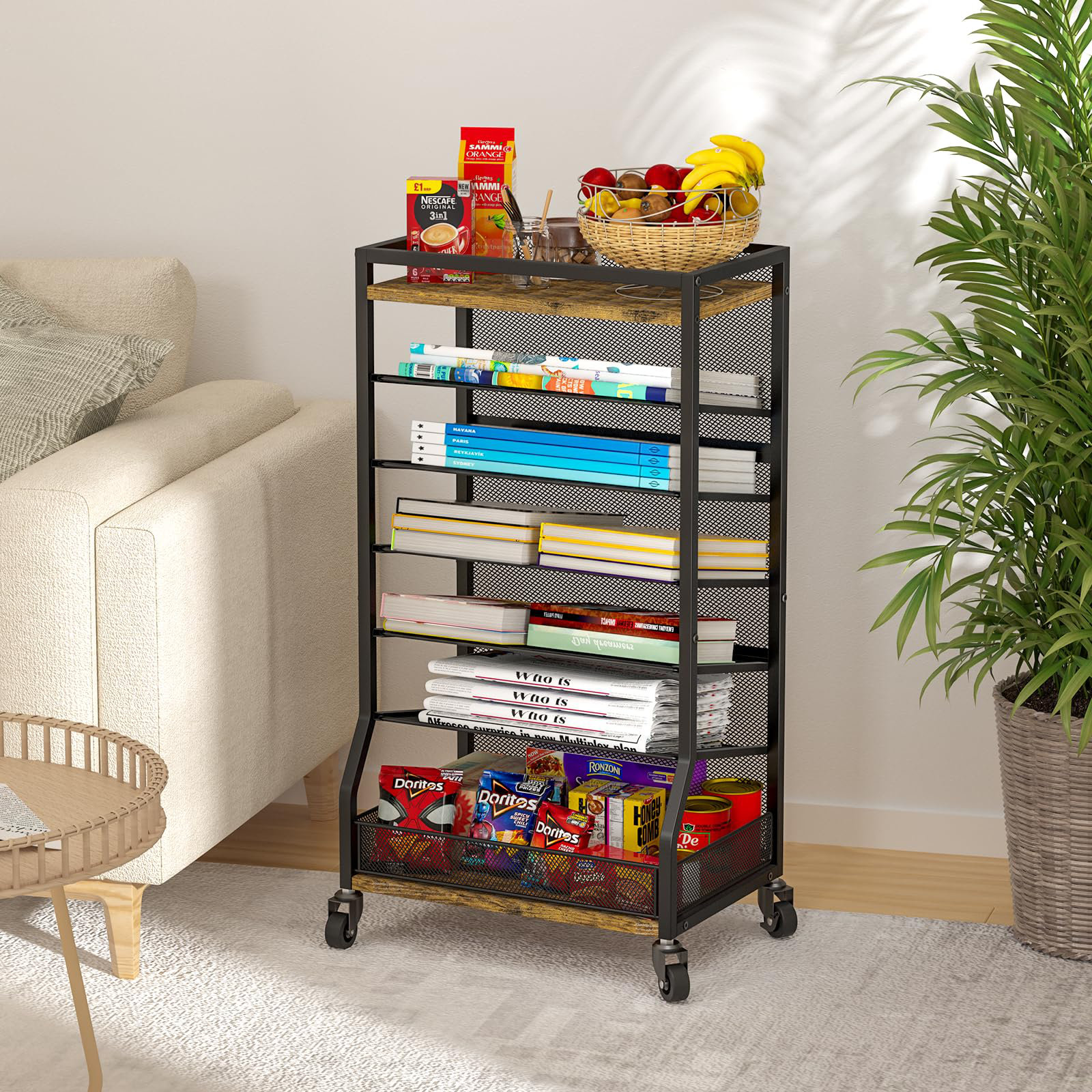 17 Stories Sliding Tray File Cart: 7-Tier Rolling Mesh Organizer For ...