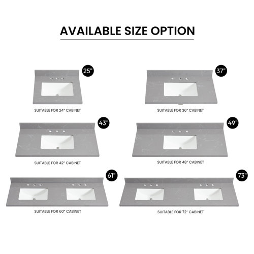 Vinnova Jaen 73'' Stone Double Vanity Top with Sink and 3 Faucet Holes ...