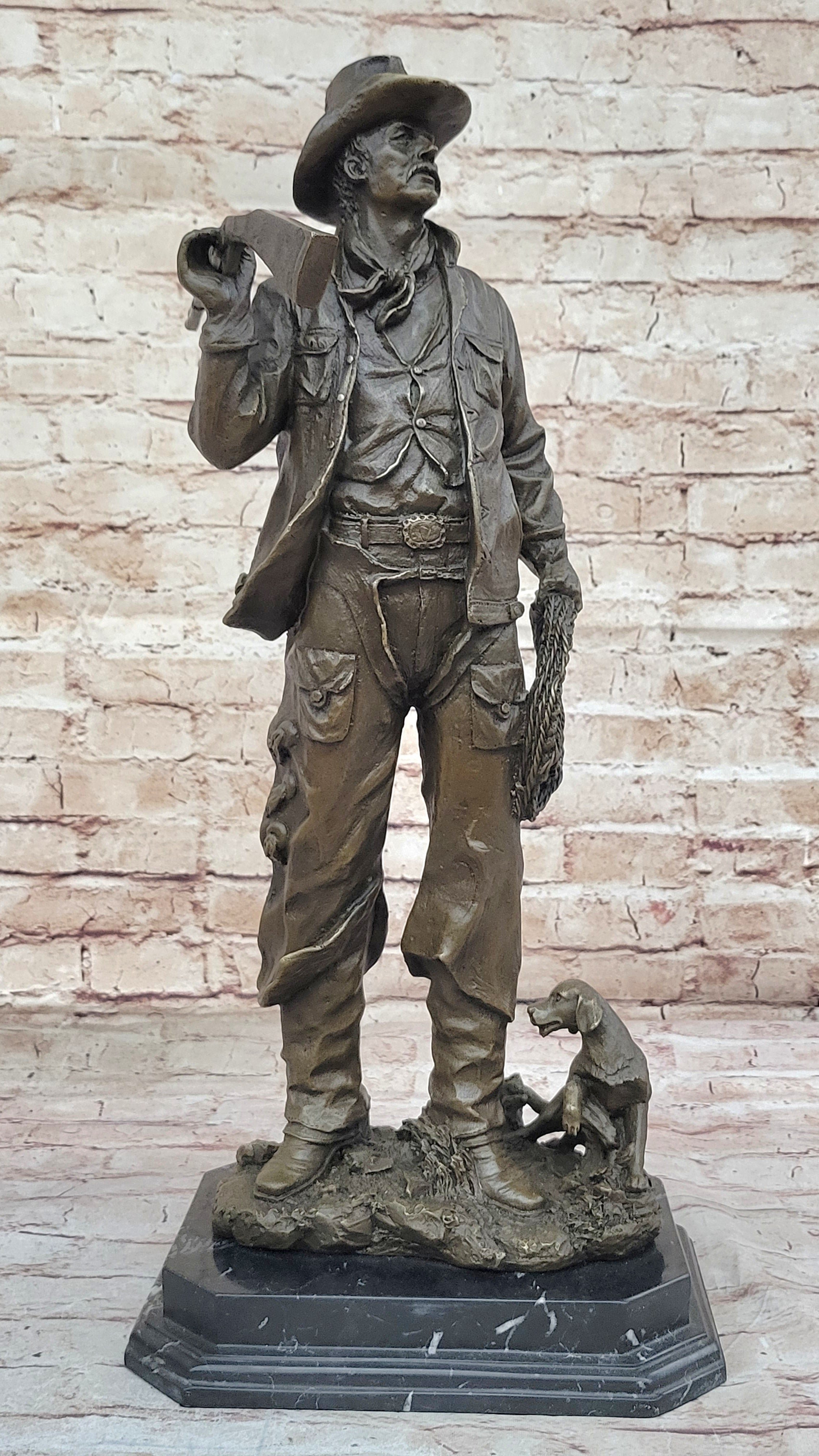 Bronzhaus Cowboy w/ Rifle, Lasso, and Dog - Bronze Metal Western Art ...