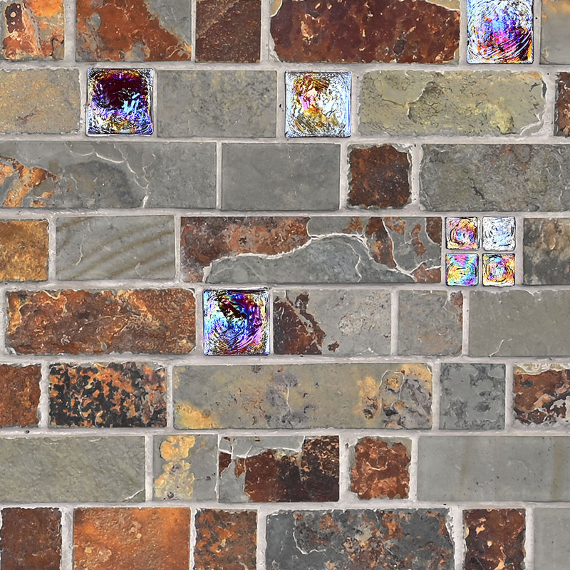 Mosaic Kitchen 12" x 12" Slate/Glass Mosaic Sheet Wall Floor Use Tile ...