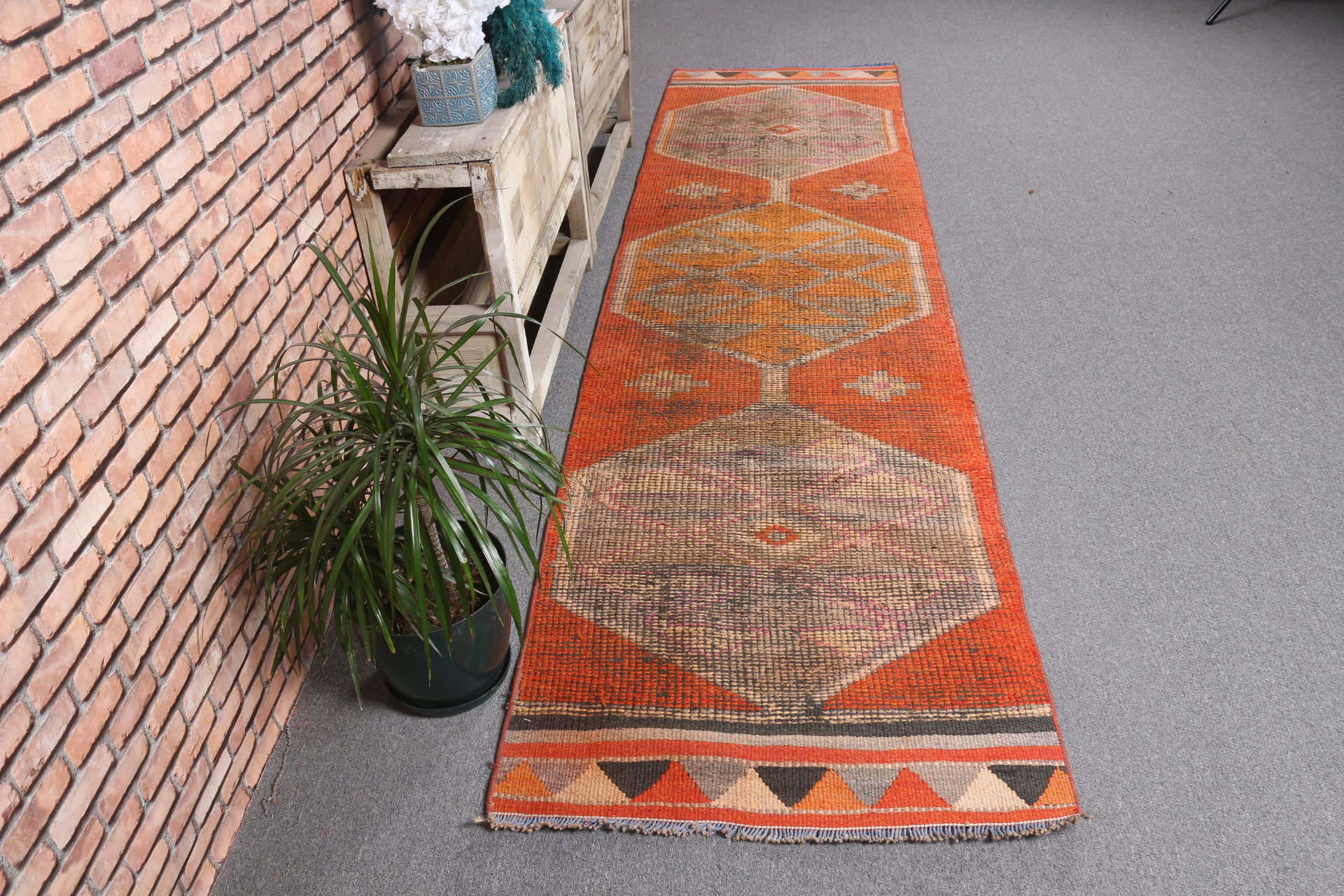 Bungalow Rose Vintage Herki Rug: Red Turkish Runner for Stairs or ...