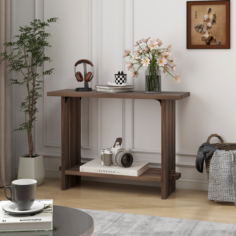 Millwood Pines 39.8 Inches All Wood Console Table For Entrance, 2 Tiers ...