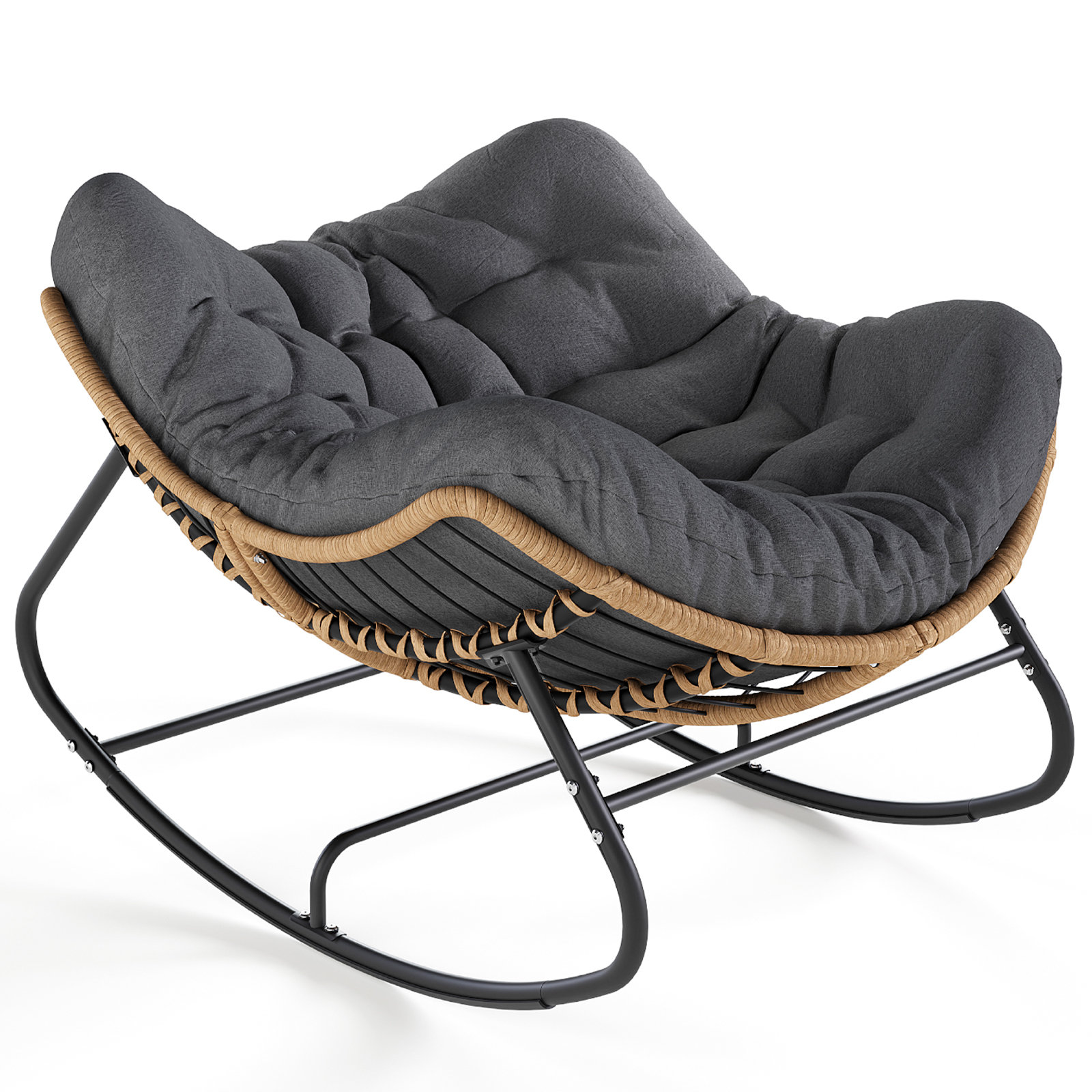 Corrigan Studio® Weixel Oversized PE Wicker Outdoor Rocker Chair With ...