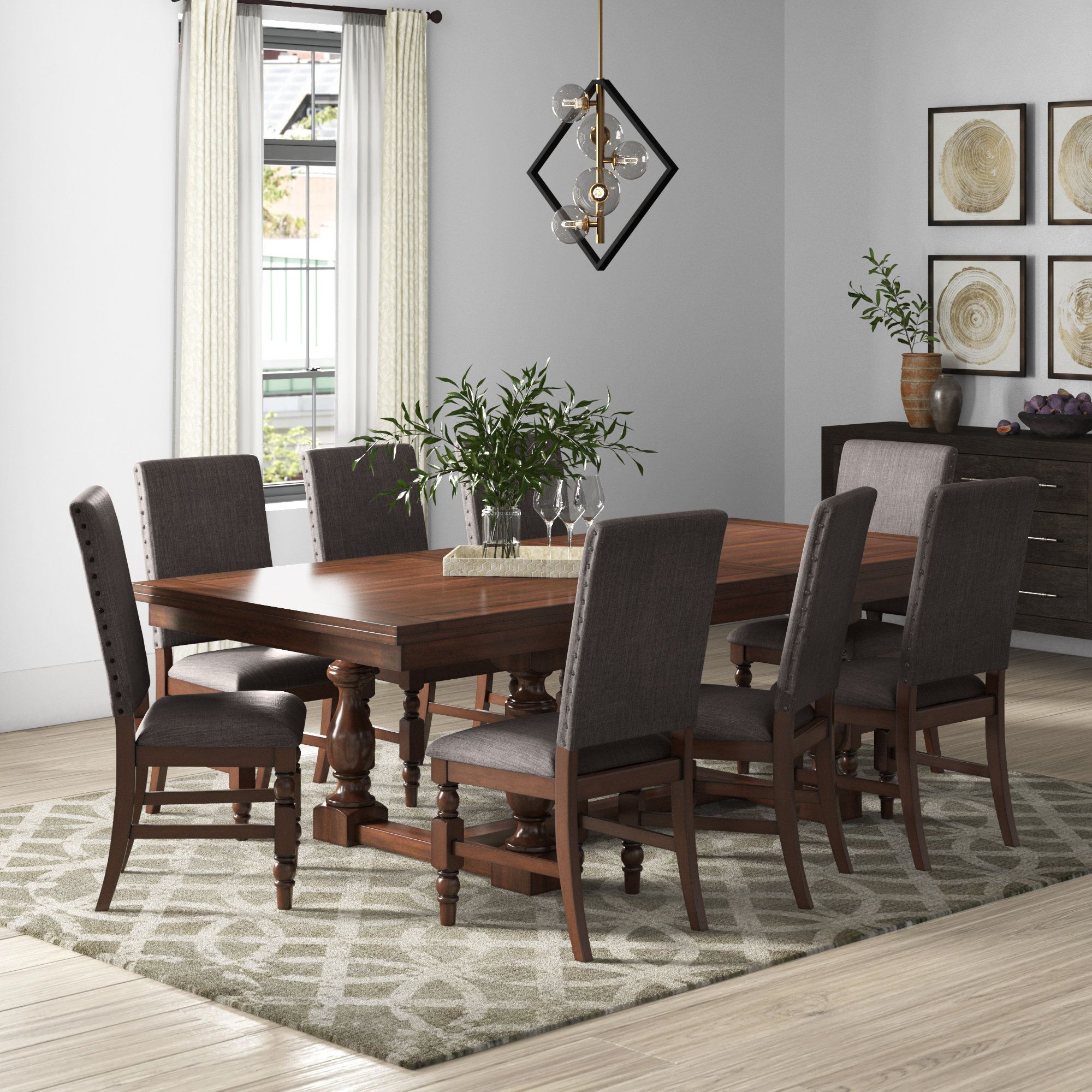 Three Posts™ Donnellson 9 - Piece Extendable Trestle Dining Set ...