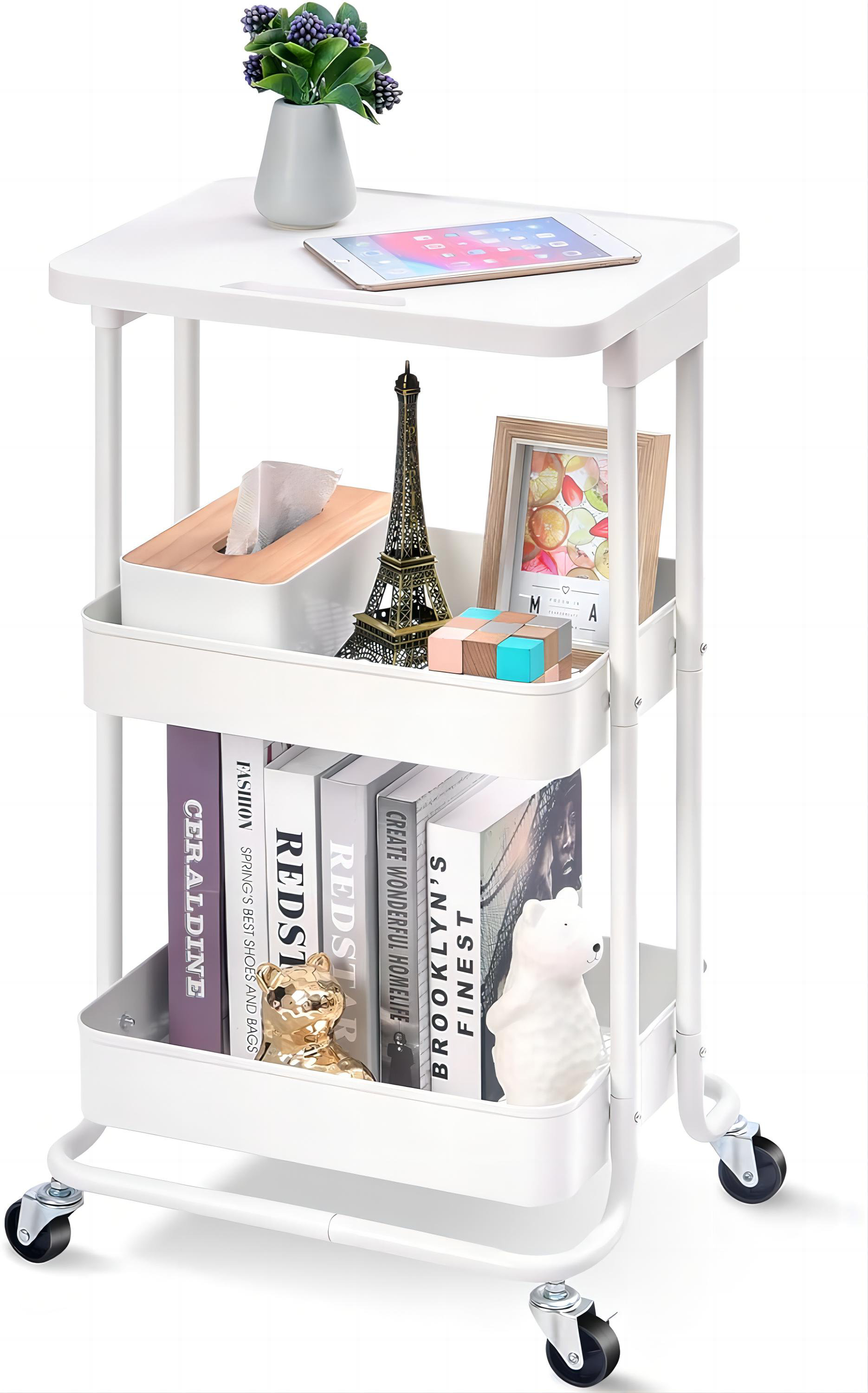 Rainbow Home 3-Tier Metal Rolling Storage Cart With Tabletop, Serving ...