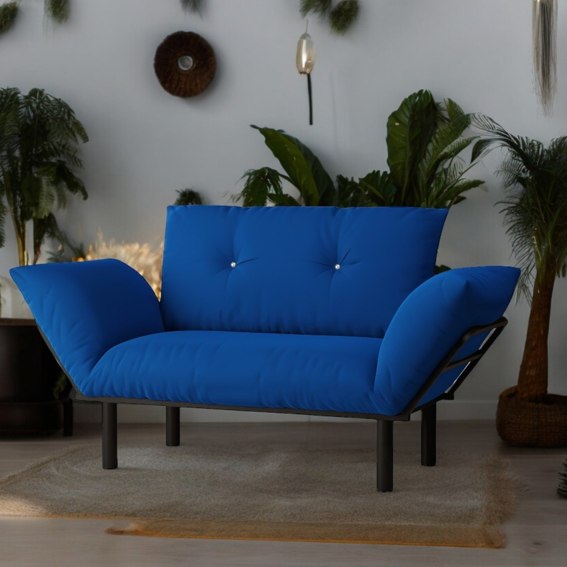 Mercer41 Love Seat In Blue - Space Efficient Futon Couch For Living And ...