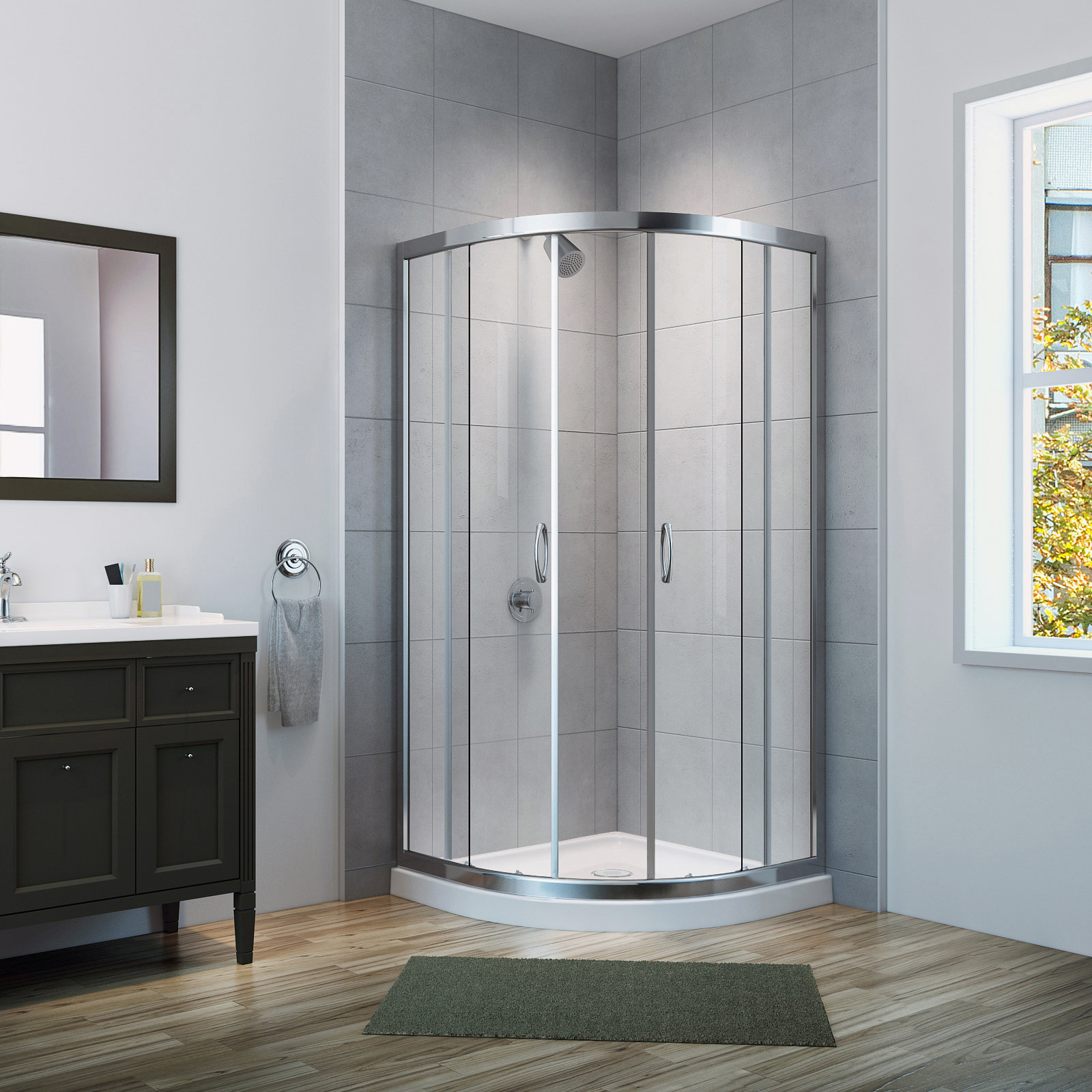 A&E Bath and Shower 36" W x 36" D x 75" H Semi-Frameless Round Shower ...