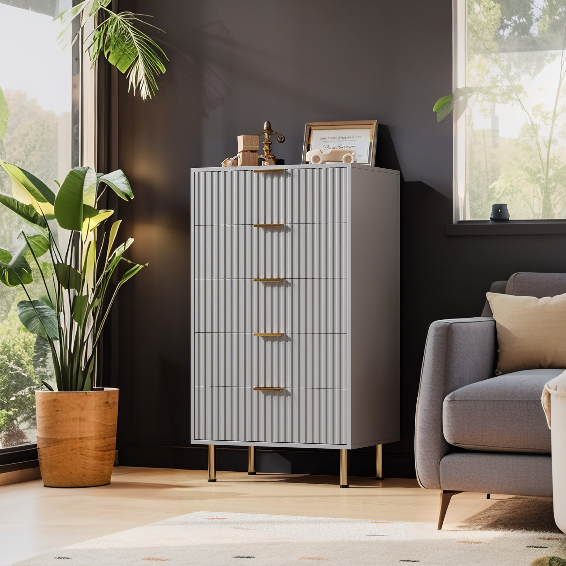 Mercer41 Modern 5 Drawer Dresser, 47” Tall Fluted Chest, Deep Drawers ...