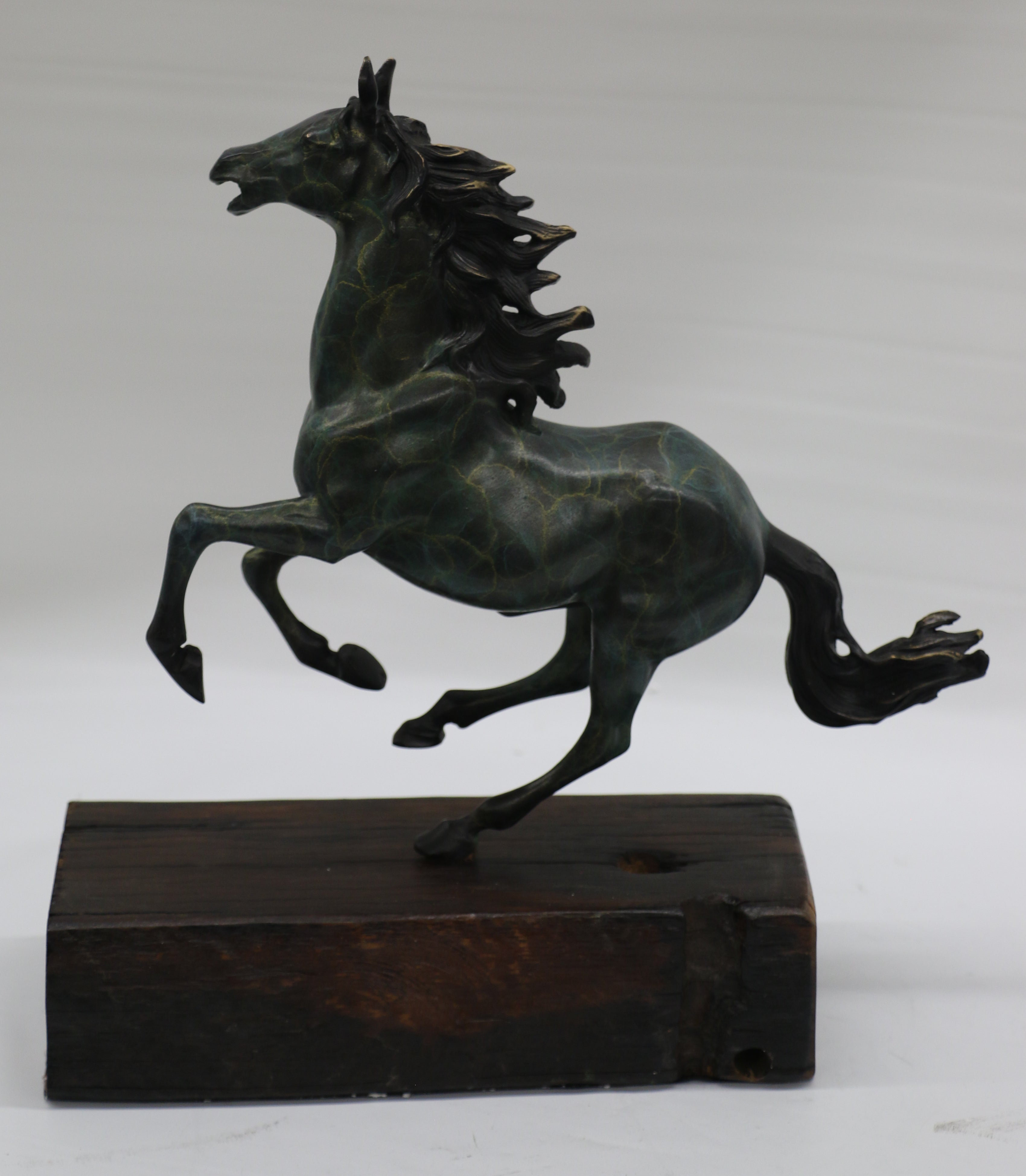 Canora Grey Rearing Horse Special Patina Hand Painted Bronze Sculpture ...