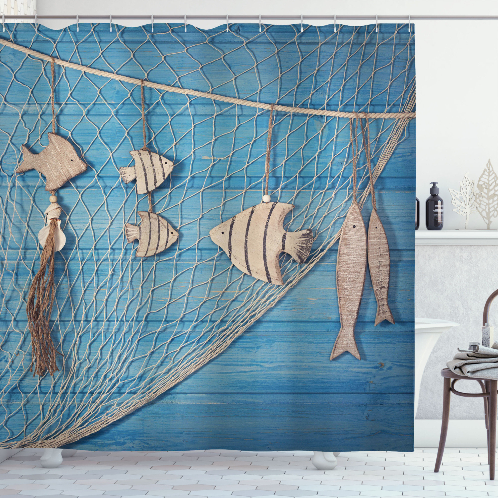 East Urban Home Fish Net Print Single Shower Curtain & Reviews | Wayfair