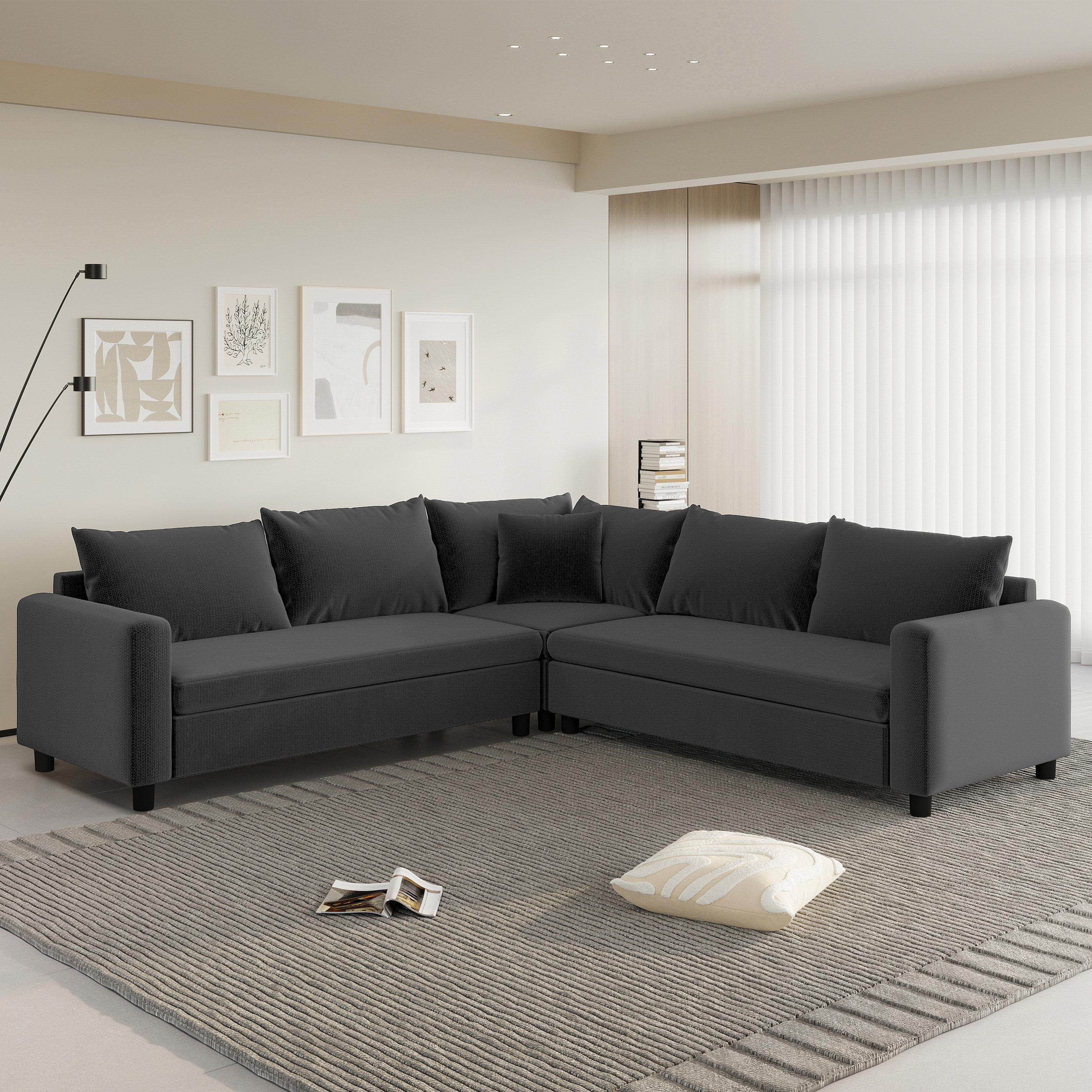 Hokku Designs 92'' Modern Modular Sectional Sofa,L Shaped Chenille ...