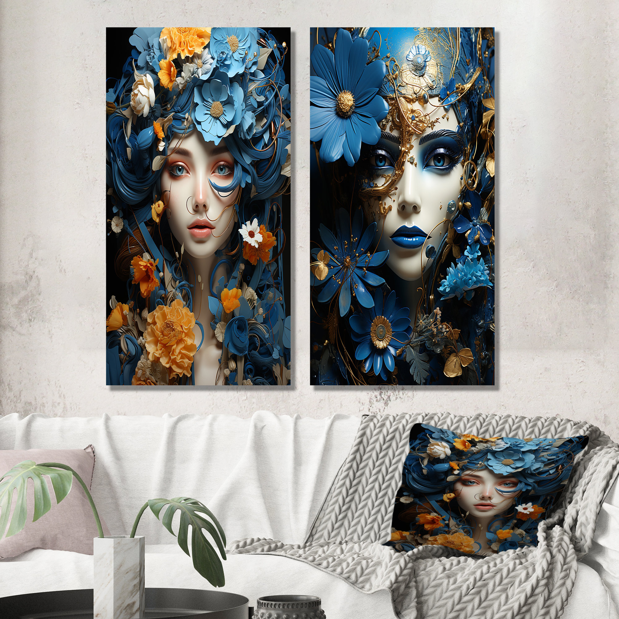 House of Hampton® Popart Electric Blue Woman Portrait - Woman Canvas ...