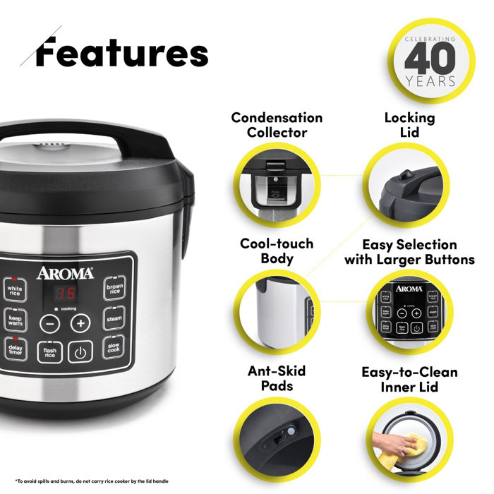 Aroma 5 Qt. Cool Touch Digital Slow Cooker, Food Steamer and Rice ...