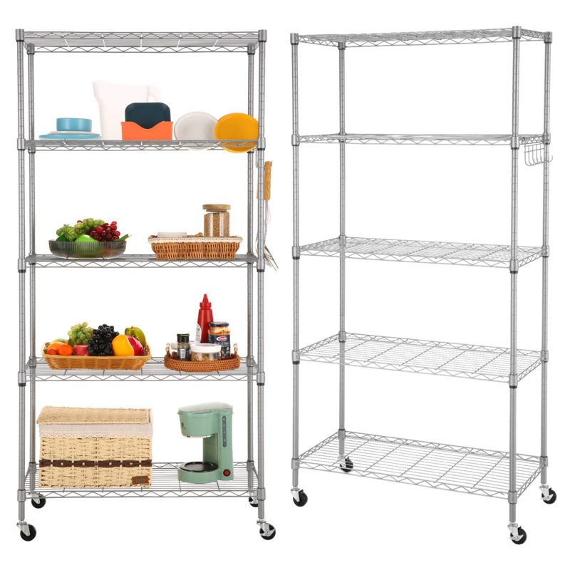 Rebrilliant Roshida Metal Height -Adjustable Shelving Unit with Wheels ...