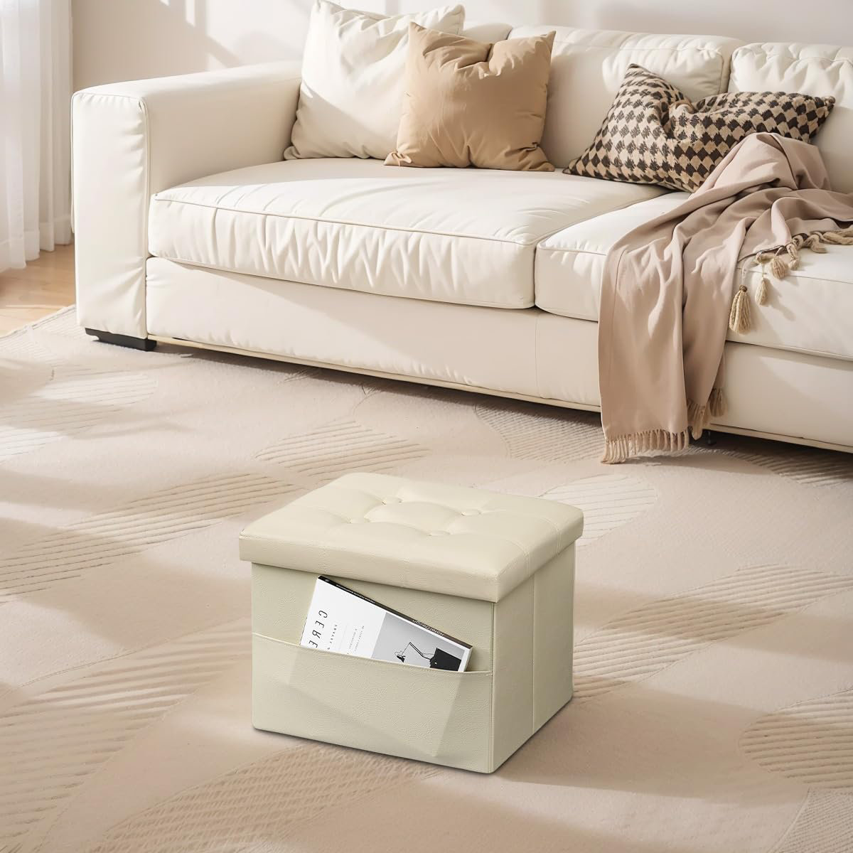 Ebern Designs Folding Storage Ottoman Foot Rest Footstool With Side ...