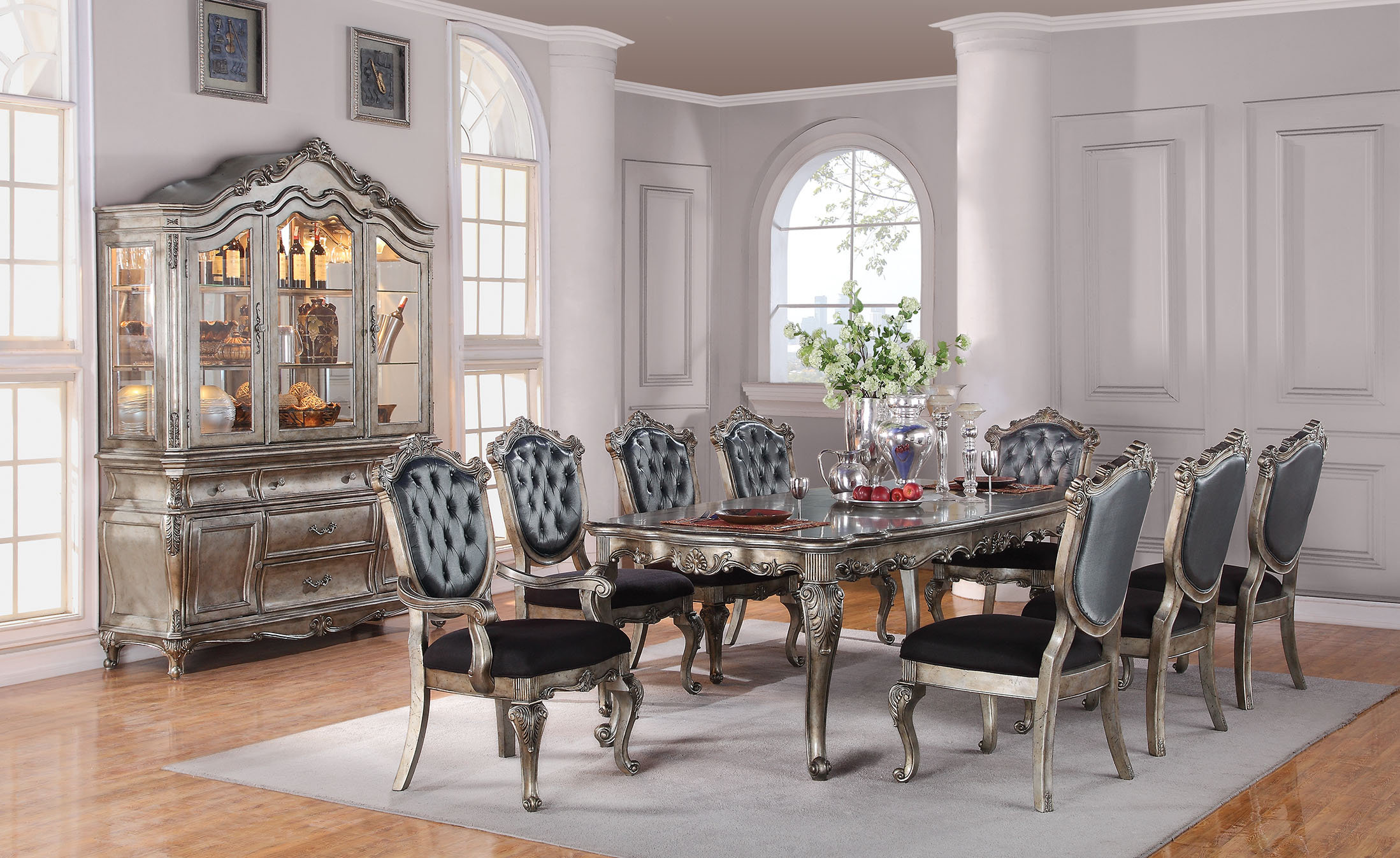 Astoria Grand Wensley 9-Piece Extendable Dining Set in Antique Platinum ...