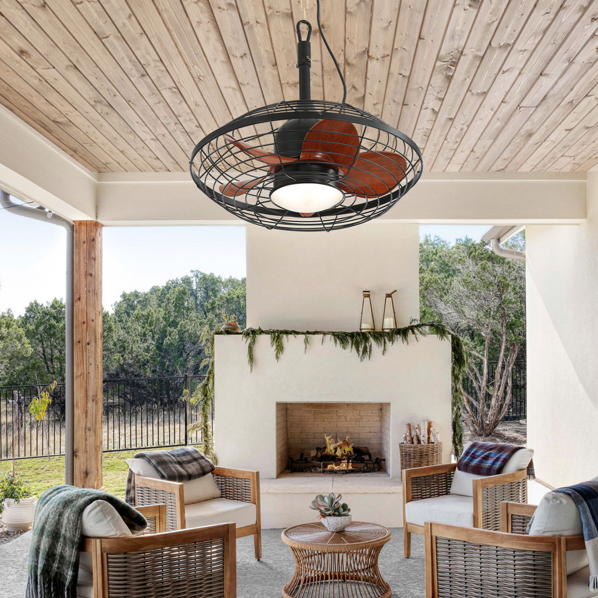 17 Stories Mistkowski 20" 5 ABS Blades Small Caged Ceiling Fan with LED ...