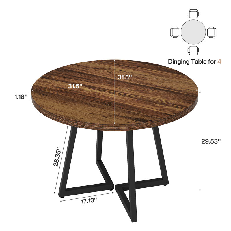 George Oliver 31.5" Small Round Kitchen Table, Industrial Dining Table ...