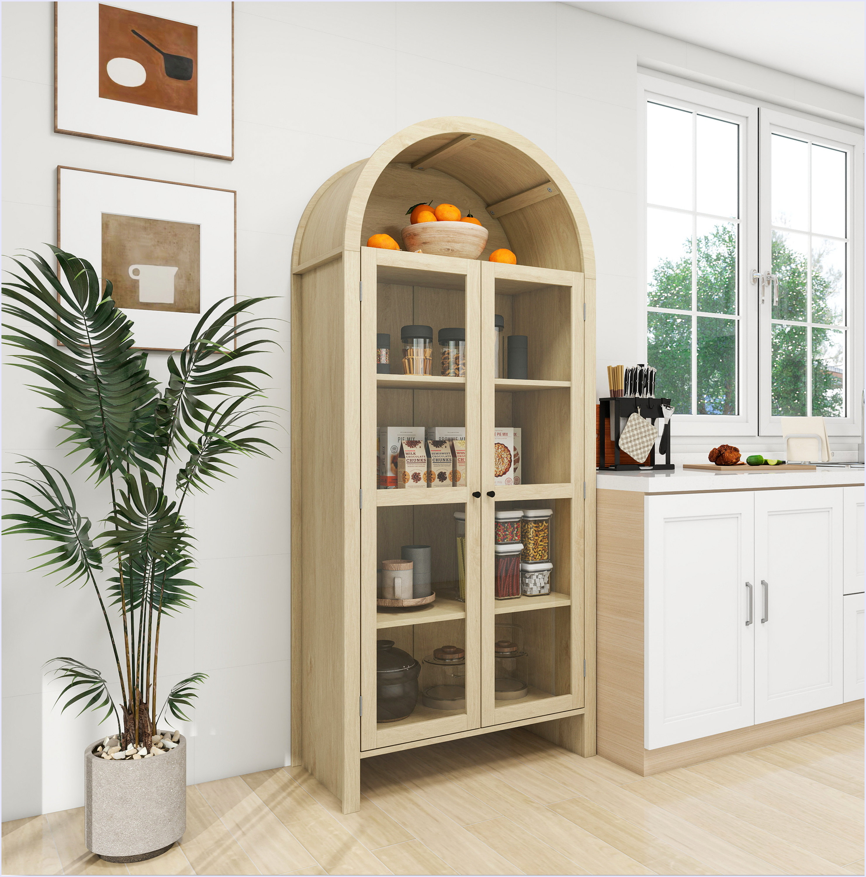 Gracie Oaks 70.28" Tall Arched Kitchen Pantry, Modern Farmhouse Wood ...