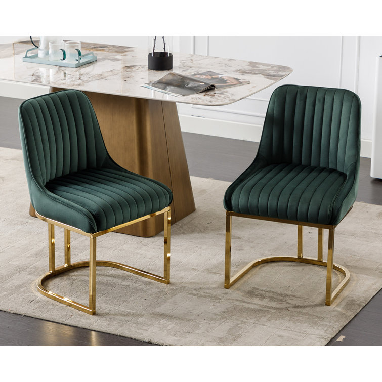 Everly Quinn Junias Dining Chair Velvet Upholstered Dining Chairs ...